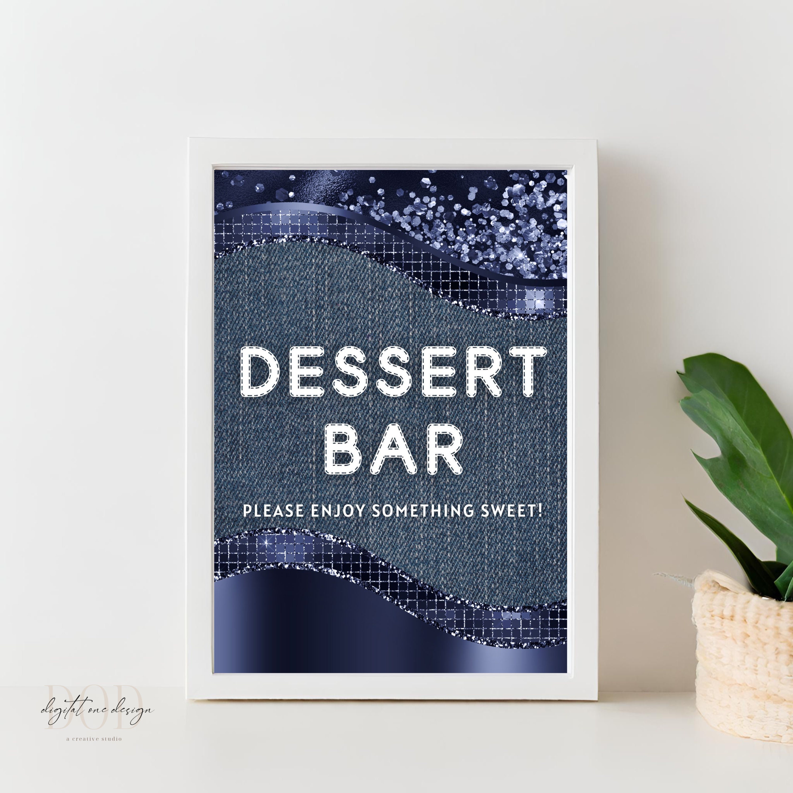 Denim Dessert Bar Printable Sign, Sweet Station Sign, Glitter Navy ...