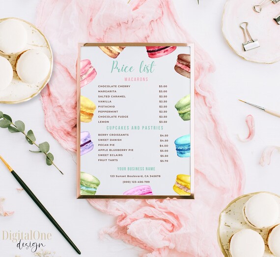Macarons Price List Template DIY Bakery Menu Pastry Dessert - Etsy