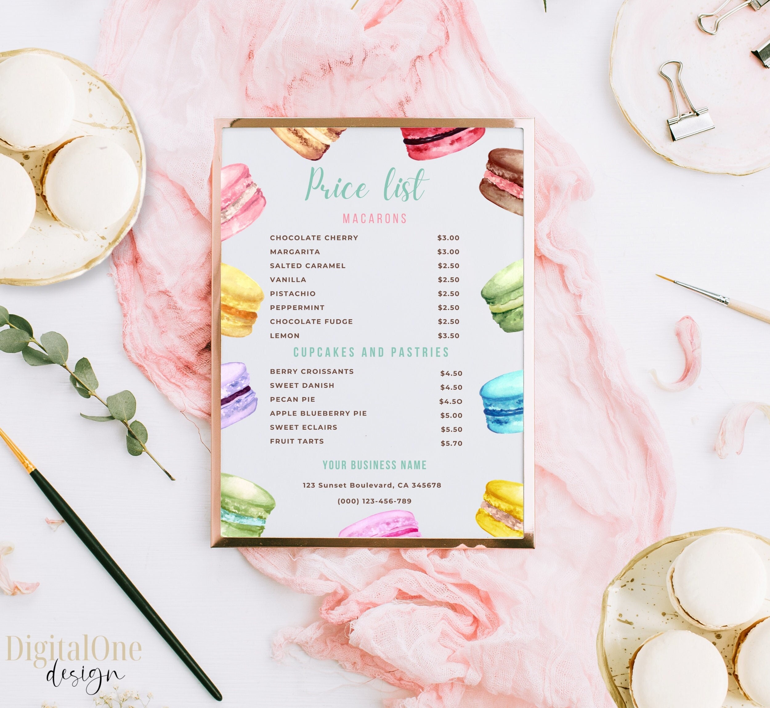 Macarons Price List Template, DIY Bakery Menu, Pastry Dessert Pricing ...