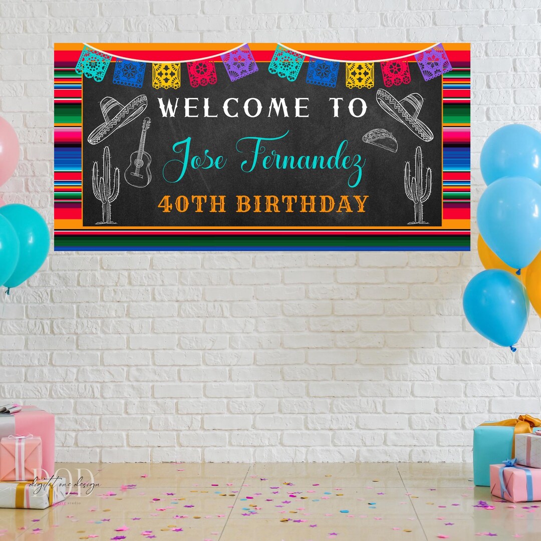 Festive Mexican Fiesta Birthday Banner, Mexican Fiesta Party Decoration ...