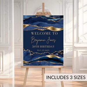 Navy and Gold Welcome Sign Birthday Welcome Poster Navy Blue and Gold ...