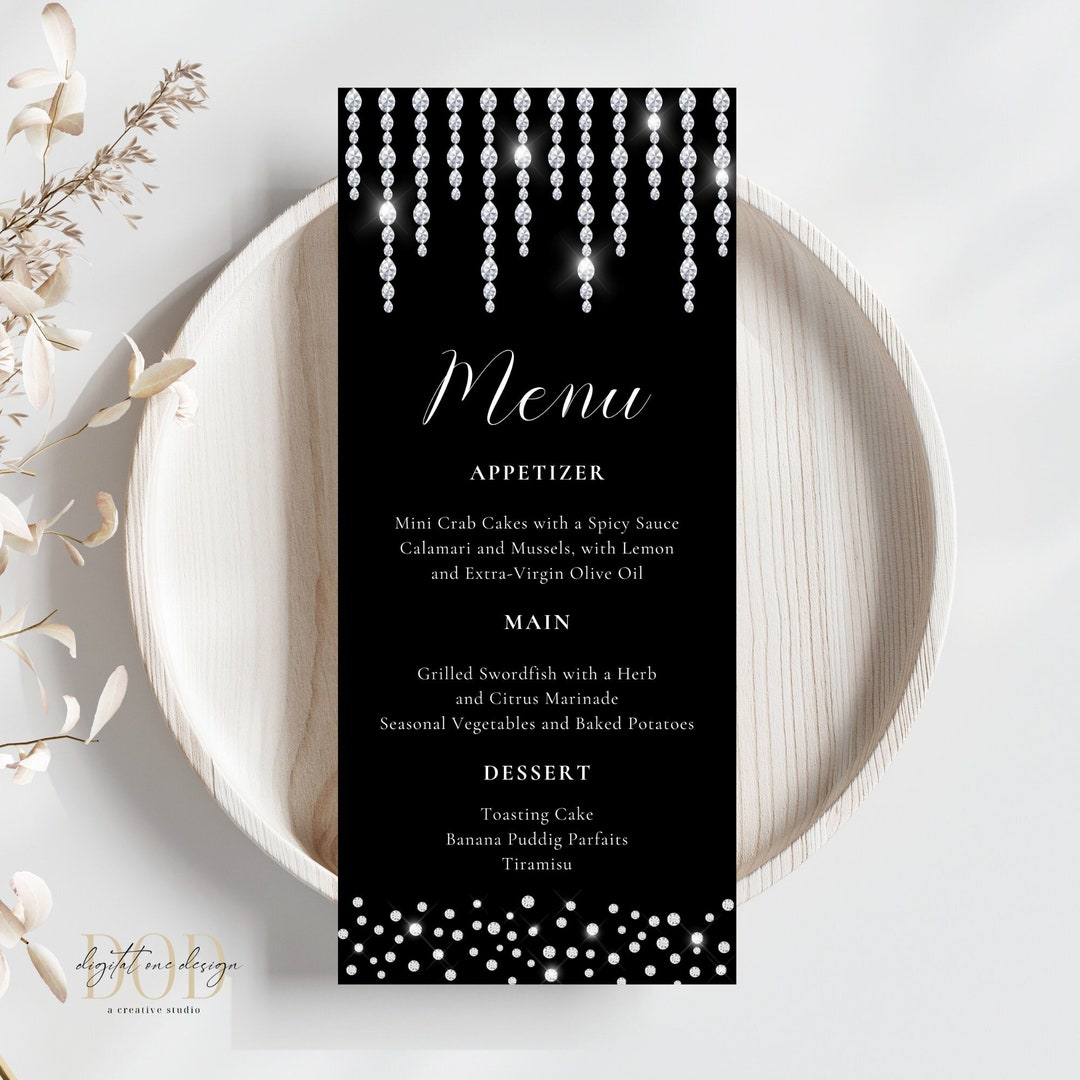 Editable Diamonds Party Menu Template, Printable Event Menu, Diamonds ...