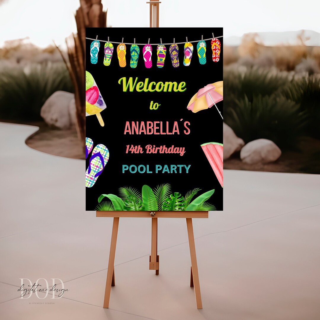 Colorful Flip Flops Birthday Welcome Sign, Entryway Sign Decor, Summer ...