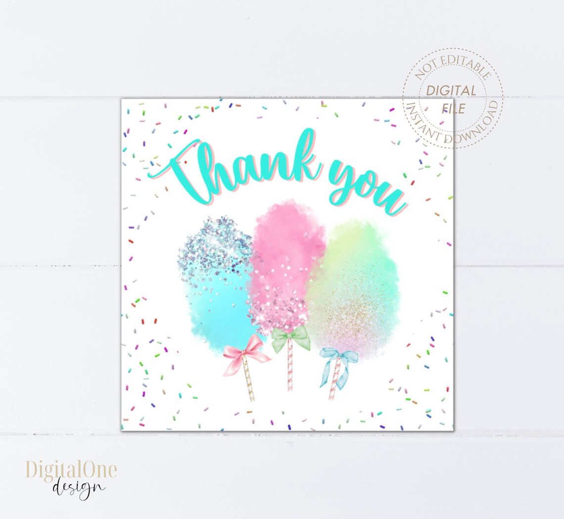 Cotton Candy Thank You Tag, Printable Candy Favor Tag, INSTANT DOWNLOAD ...