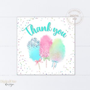 Cotton Candy Thank You Tag, Printable Candy Favor Tag, INSTANT DOWNLOAD ...