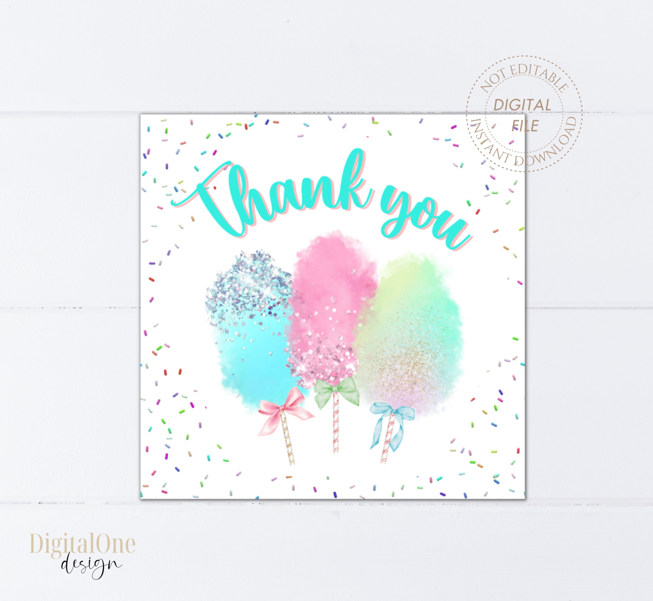 Cotton Candy Thank You Tag, Printable Candy Favor Tag, INSTANT DOWNLOAD ...