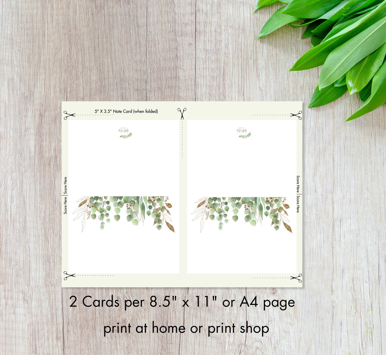 Greenery Note Card Template Blank Note Cards Printable Flat - Etsy