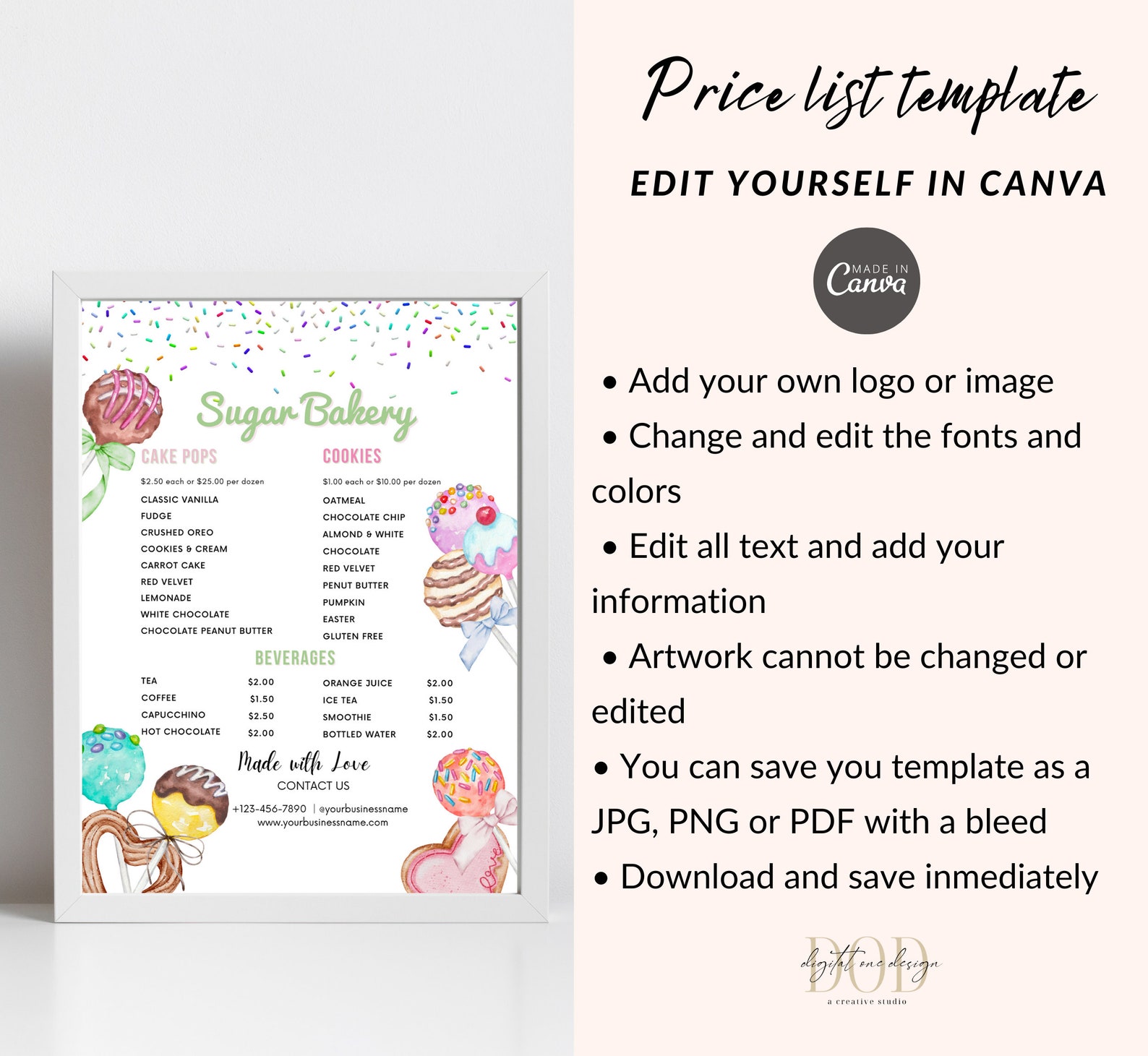 Cake Pop Price List Template, Editable Bakery Price List, Printable ...
