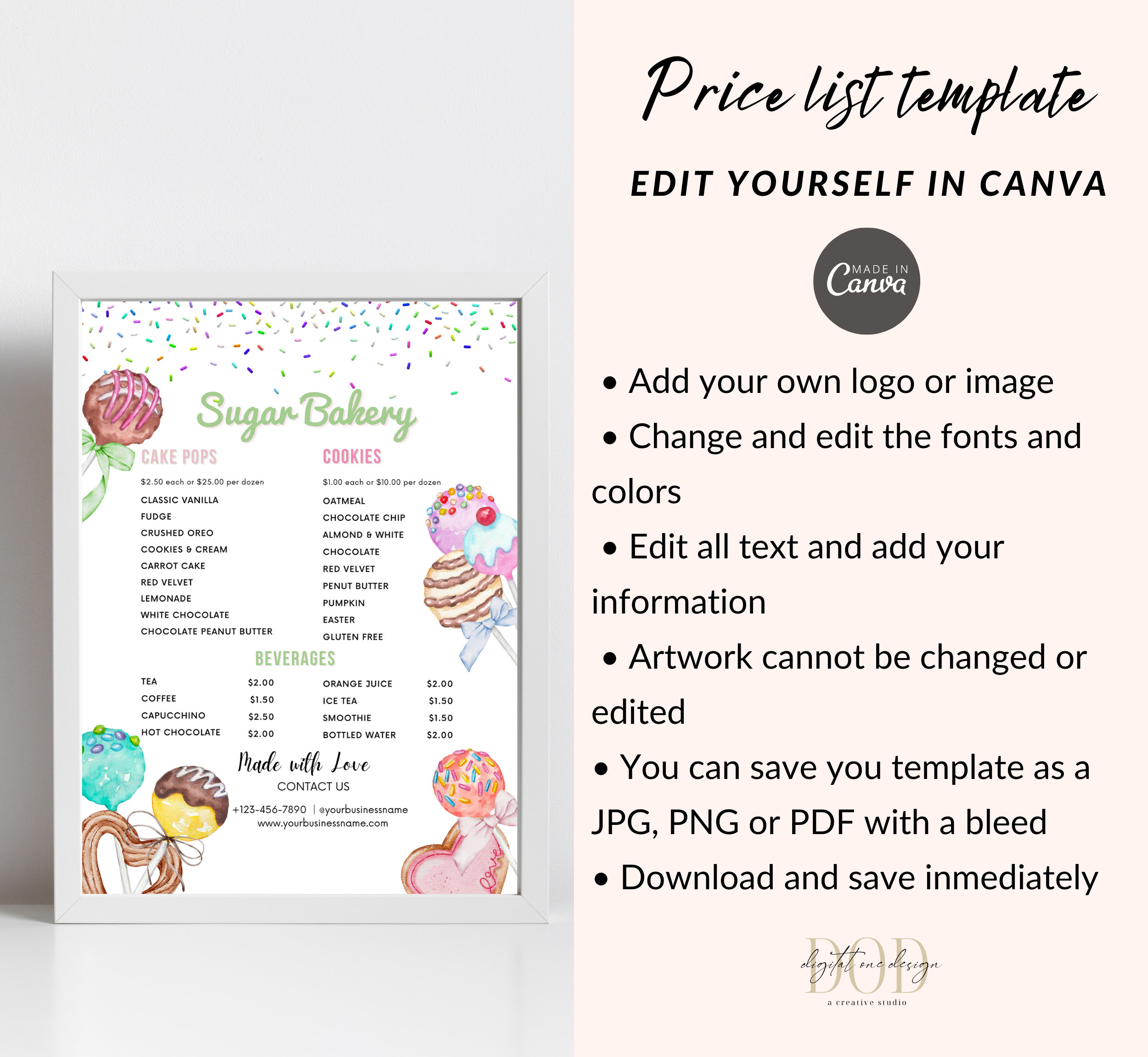 Cake Pop Price List Template, Editable Bakery Price List, Printable ...
