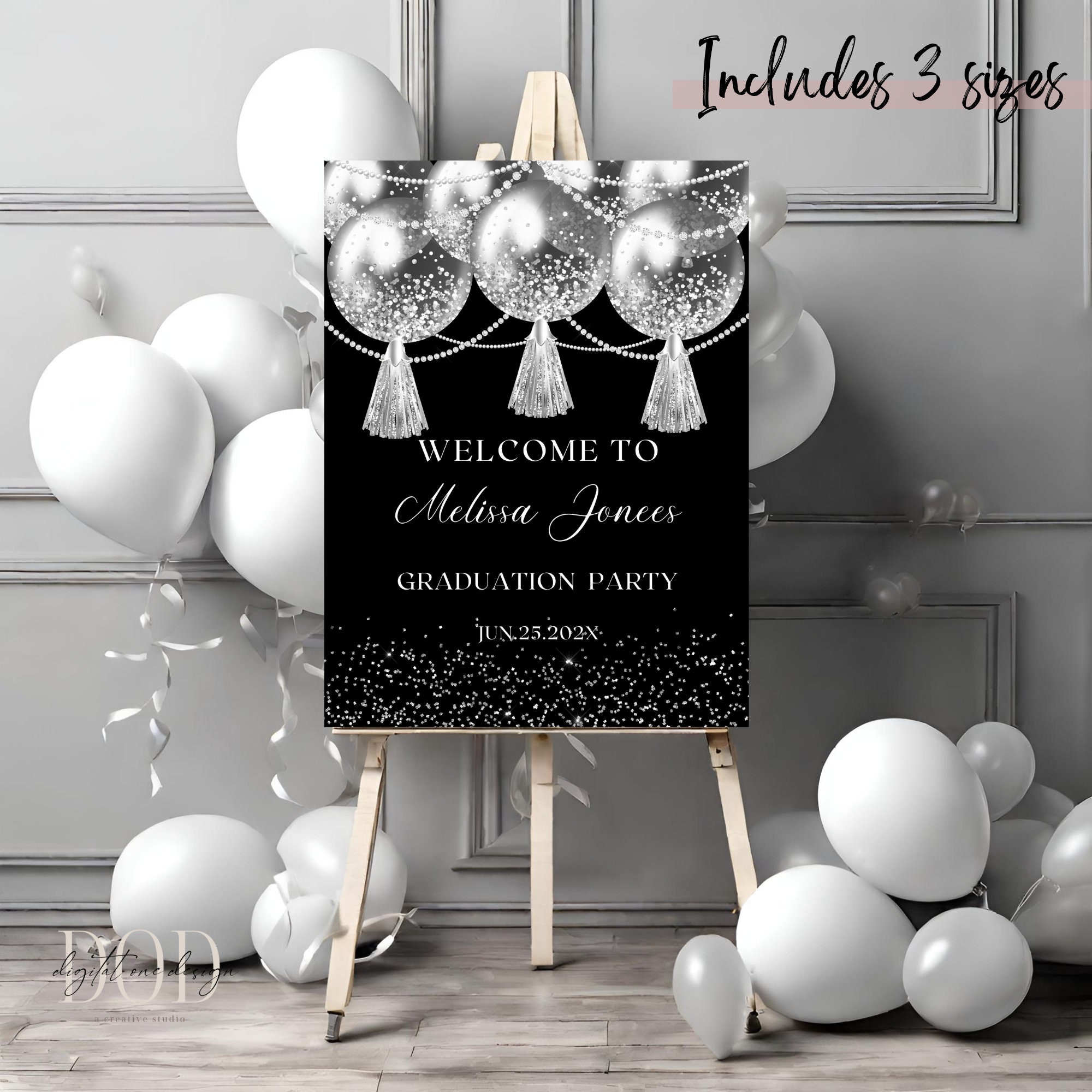 Editable Graduation Party Welcome Sign, Perfect for Black and Silver ...