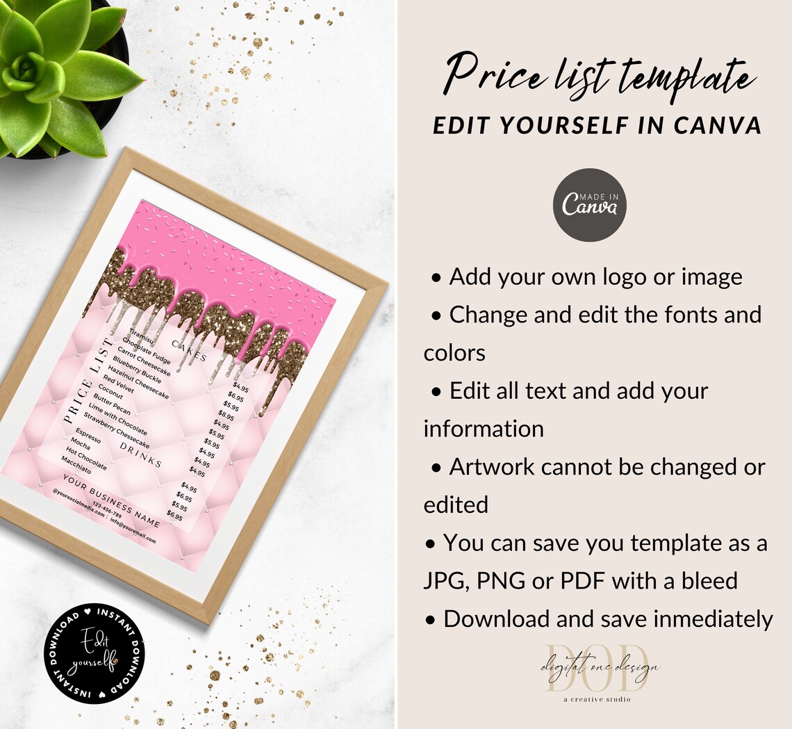 Bakery Sweet Cake Price List Template Editable Menu Coffee | Etsy