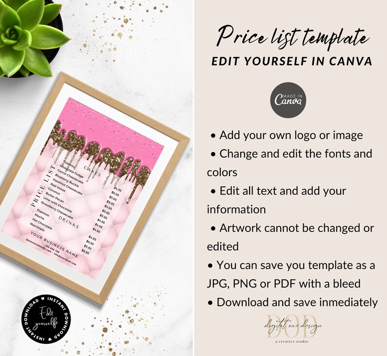 Bakery Sweet Cake Price List Template Editable Menu Coffee | Etsy