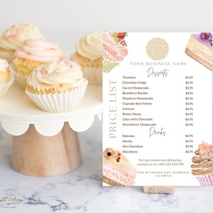 Dessert Price List Template, Editable Menu Template, Bakery Price List ...