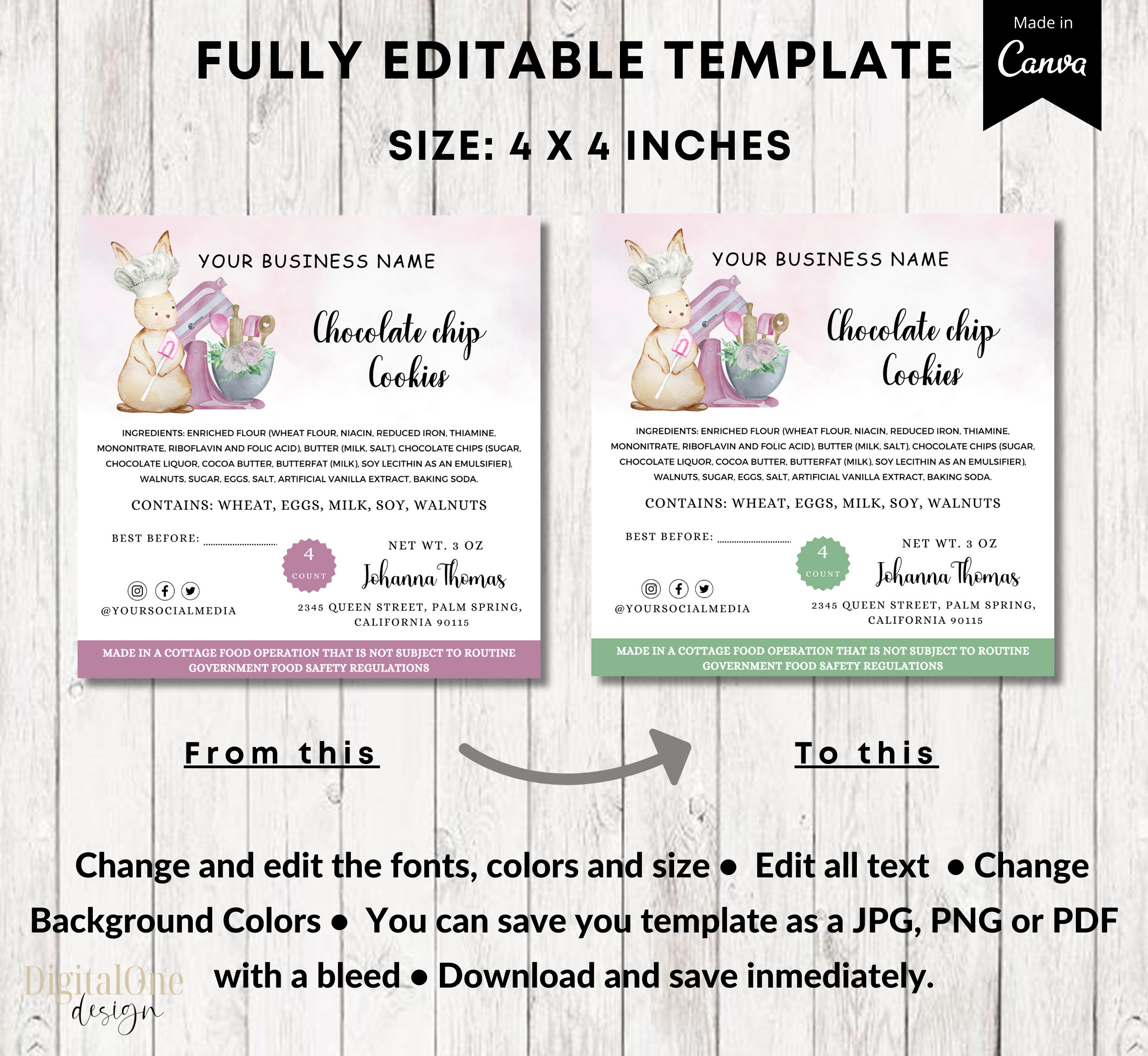 Editable Cottage Law Labels Template, Bunny Chef & Mixer Design ...