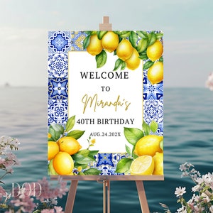 Amalfi Coast Inspired Welcome Sign, Editable Mediterranean Blue Tile ...