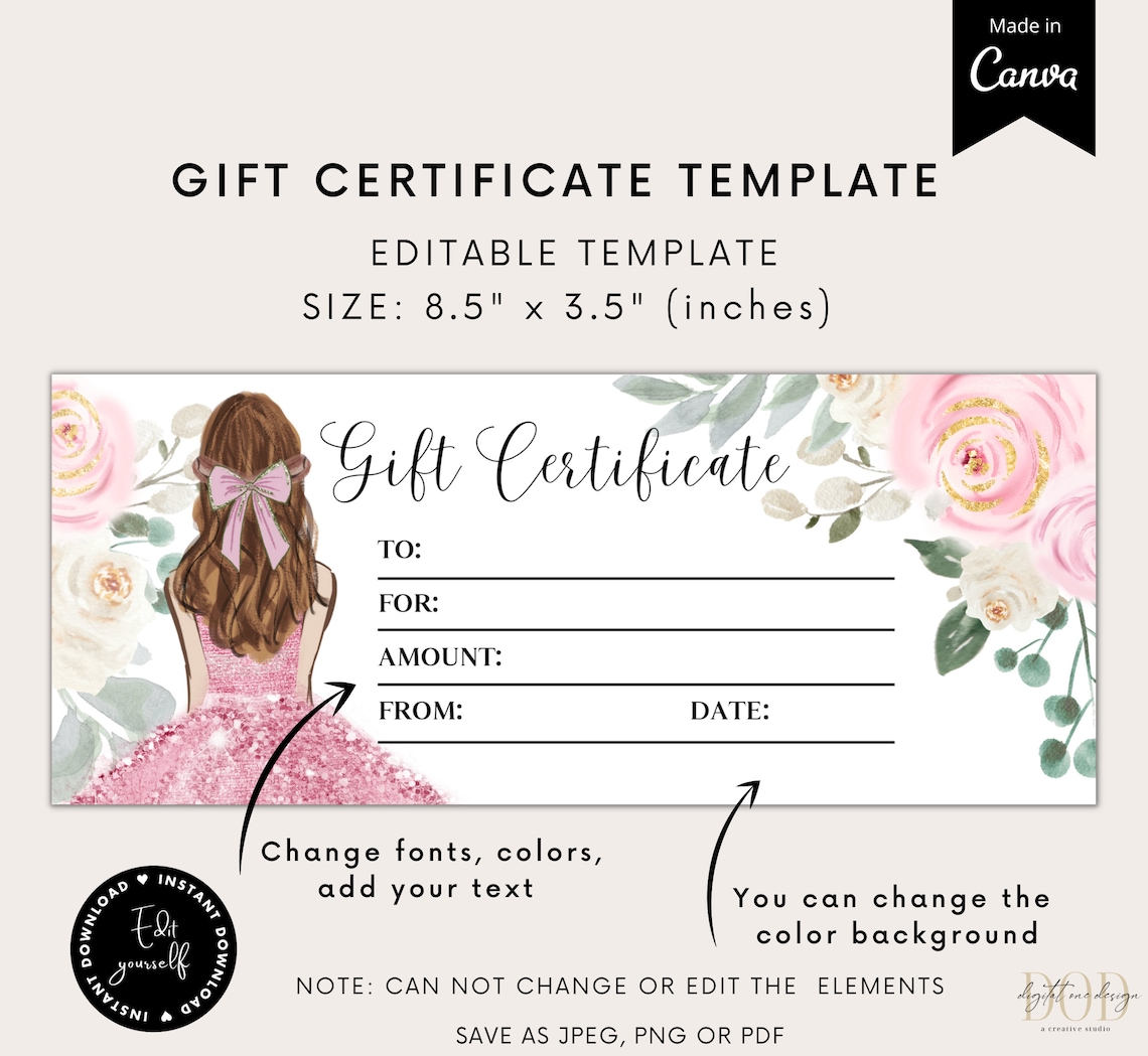 Gift Certificate for Girls, Quinceañera Gift Voucher, 15th Birthday ...