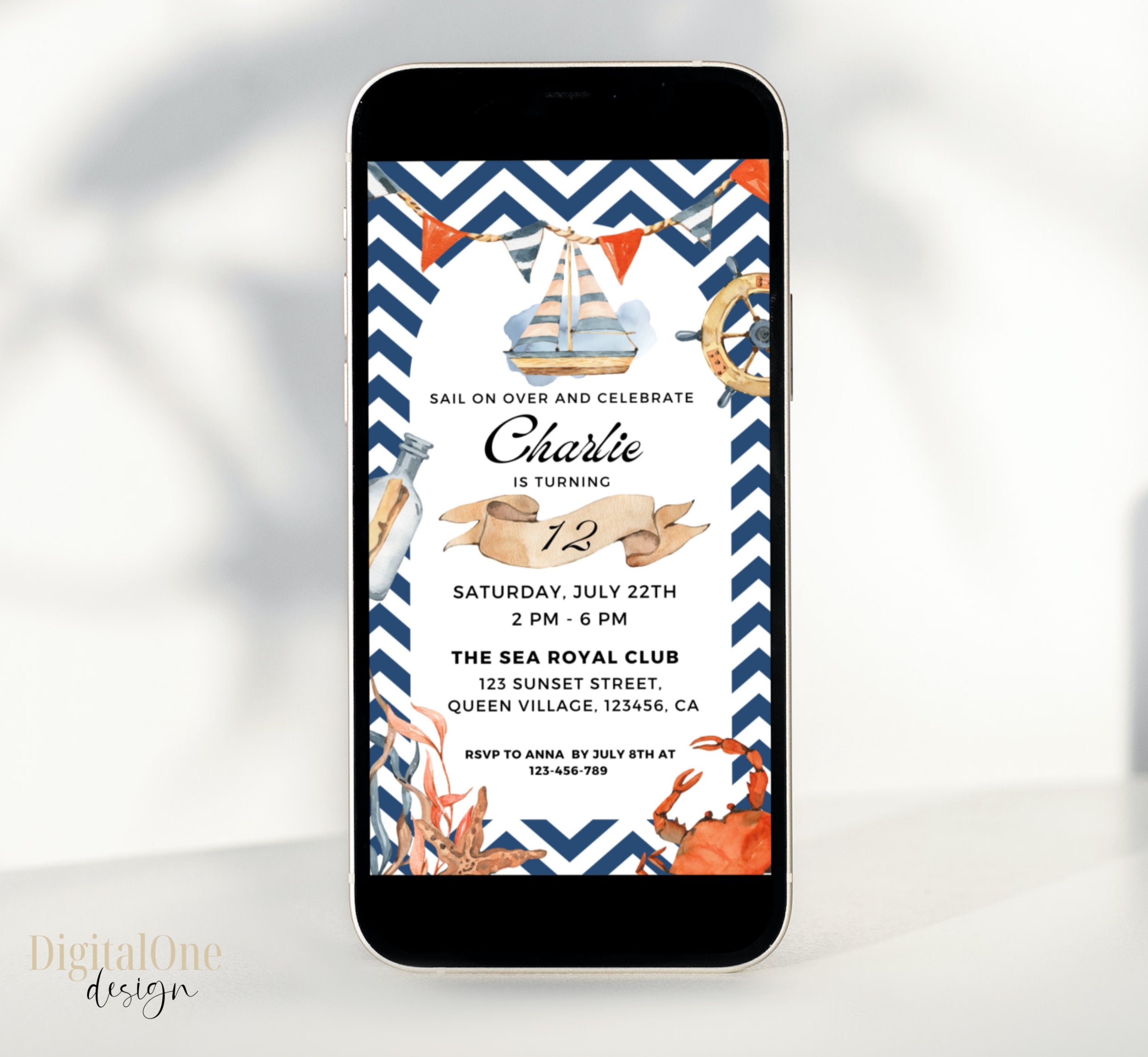 Nautical Birthday Electronic Invitation, Marine Sail Boat Birthday ...