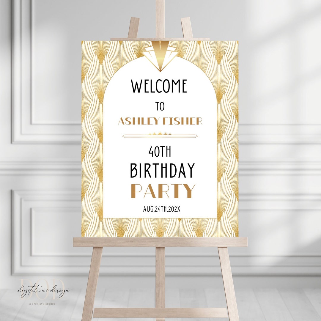 Elegant Art Deco Welcome Sign, Gold and White Gatsby 20s Theme, Gold ...