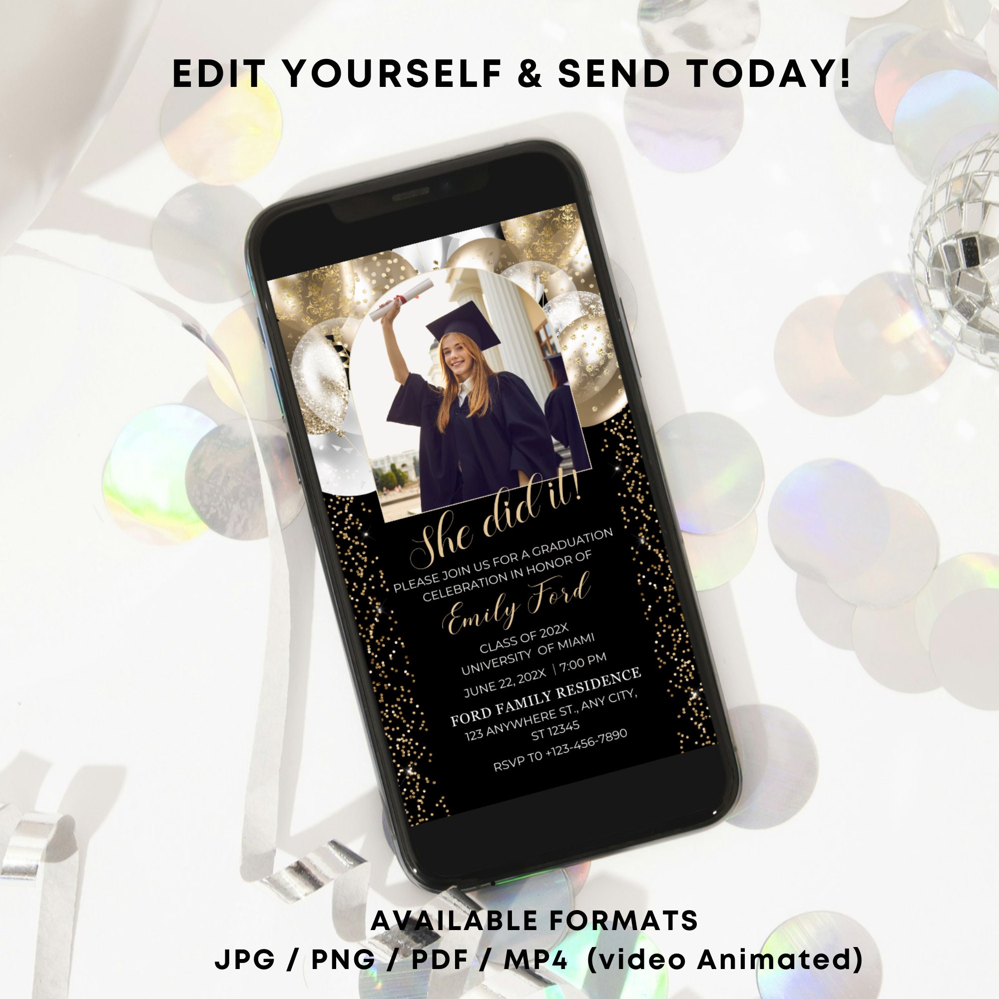 She Did It Graduation Party Invitation, Graduation Photo Invitation ...