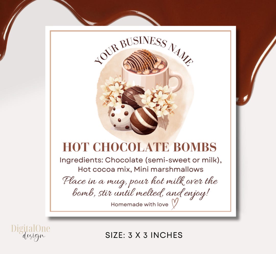Editable Hot Chocolate Bombs Label Template, Hot Cocoa Boms Ingredients ...