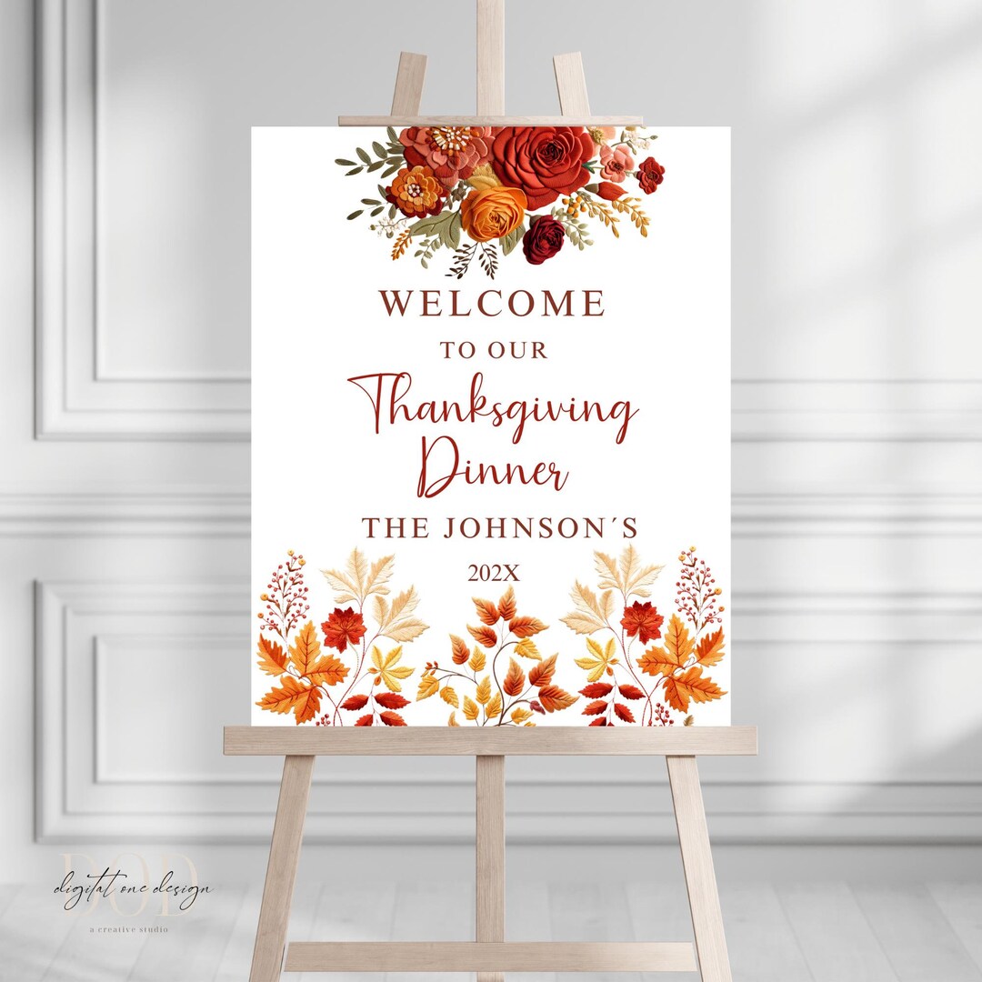 Editable Fall Floral Welcome Sign, Embroidered Floral Autumn Entryway ...