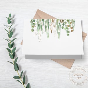 Greenery Note Card Template, Blank Note Cards Printable, Flat and ...