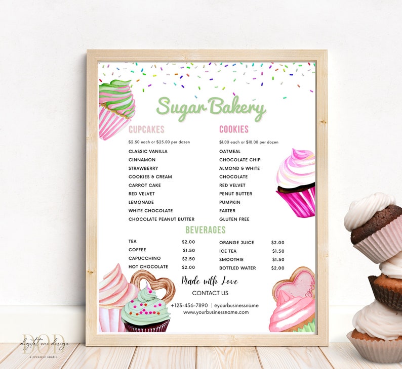 Bakery Price List Template, Cupcake Cookies Bakery Menu Sheet, Dessert ...