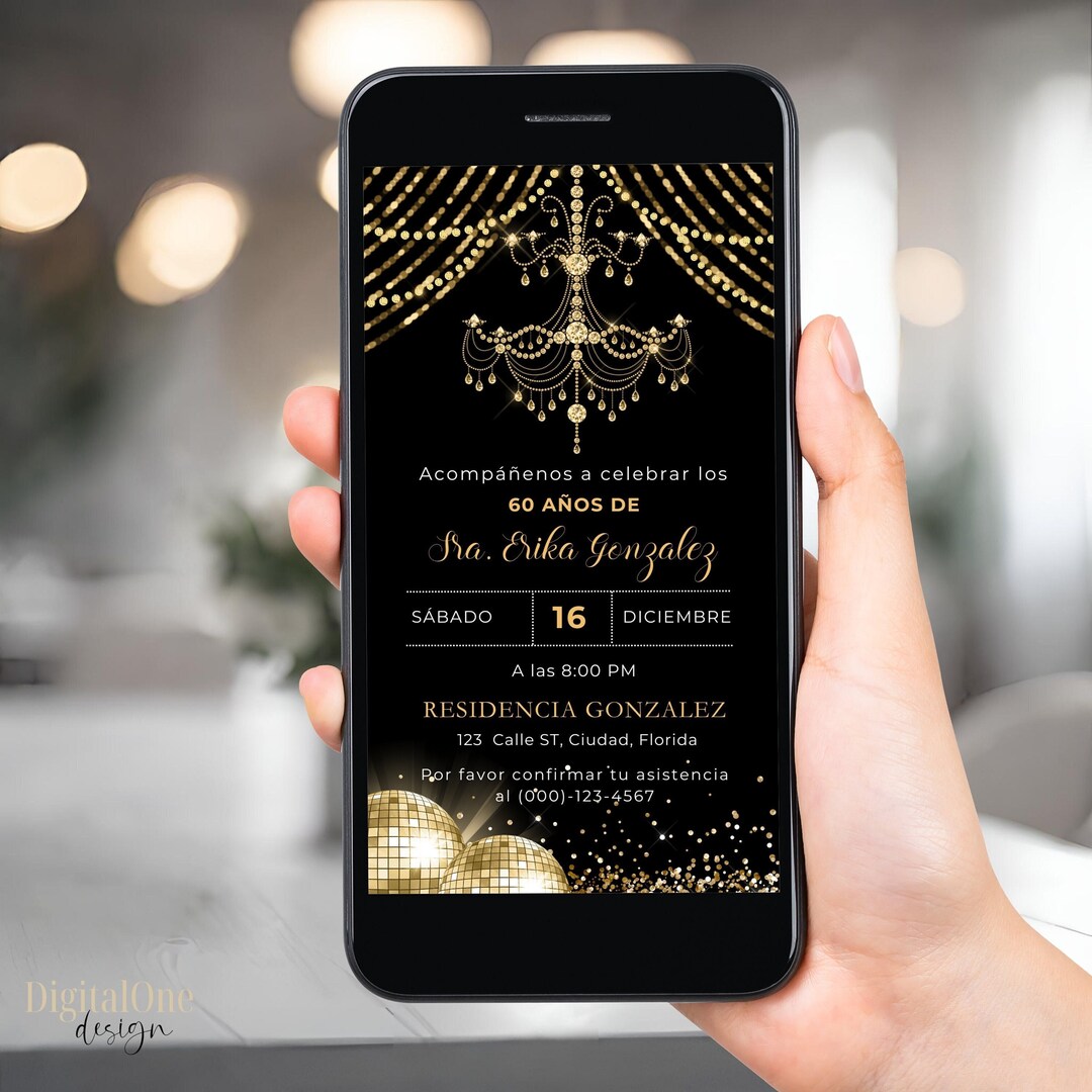 Spanish Birthday Party Invitation, Chandelier Glitter Gold Invite ...