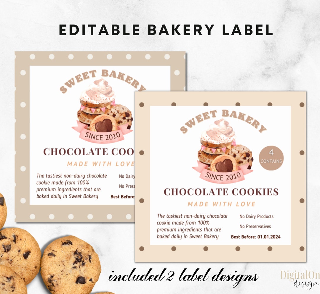 Editable Bakery Label Tamplete Homemade Cookies Label Custom - Etsy