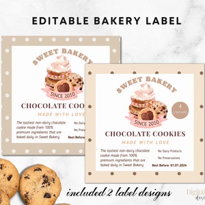 Editable Bakery Label Tamplete Homemade Cookies Label Custom - Etsy