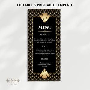 Black and Gold Menu Card Template, Modern Art Deco Black & Gold ...