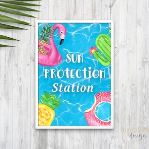 Pool Party Sun Protection Station Printable Sign, Sunscreen Table Sign ...
