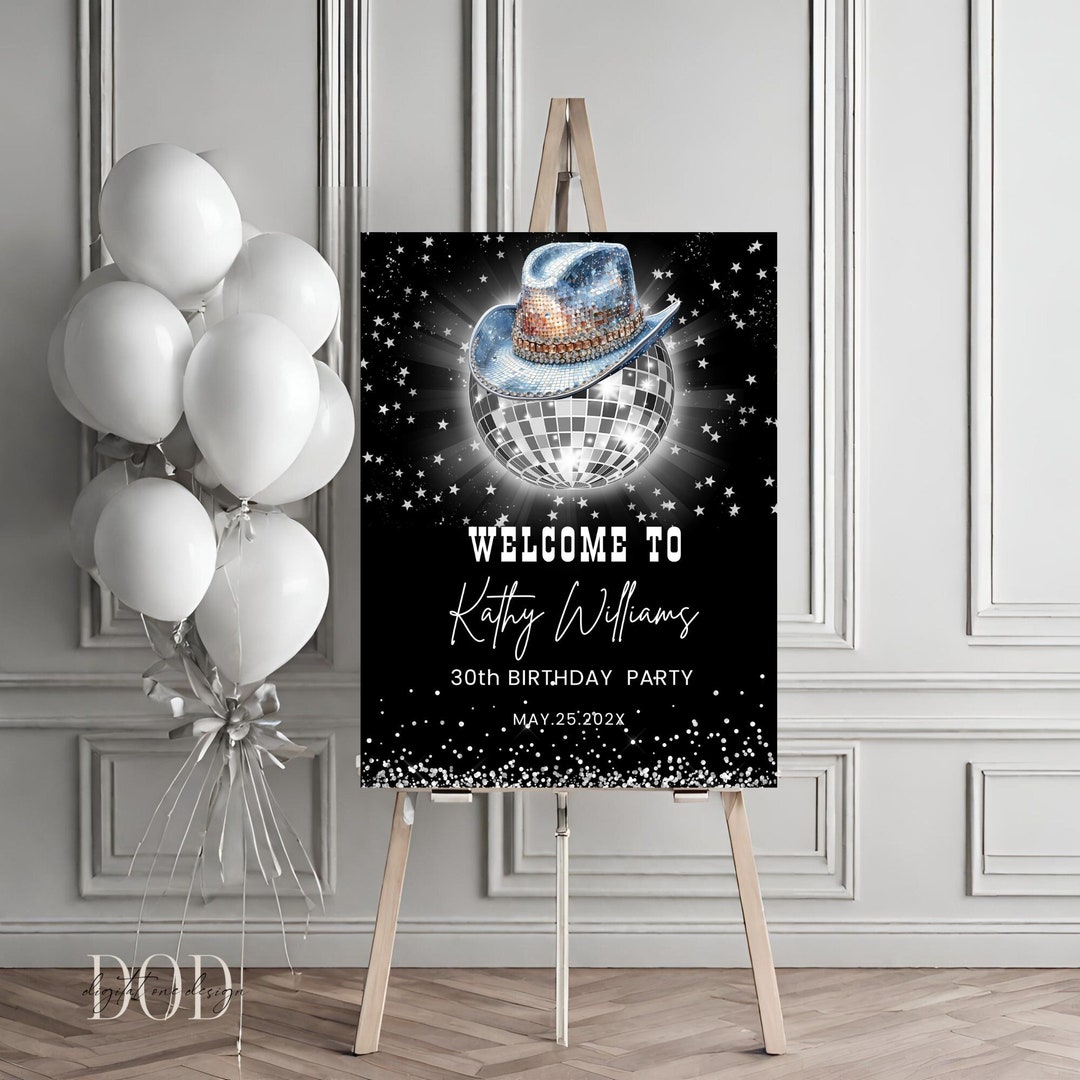 Disco Western Birthday Welcome Sign, Disco Party Cowgirl & Cowboy Theme ...