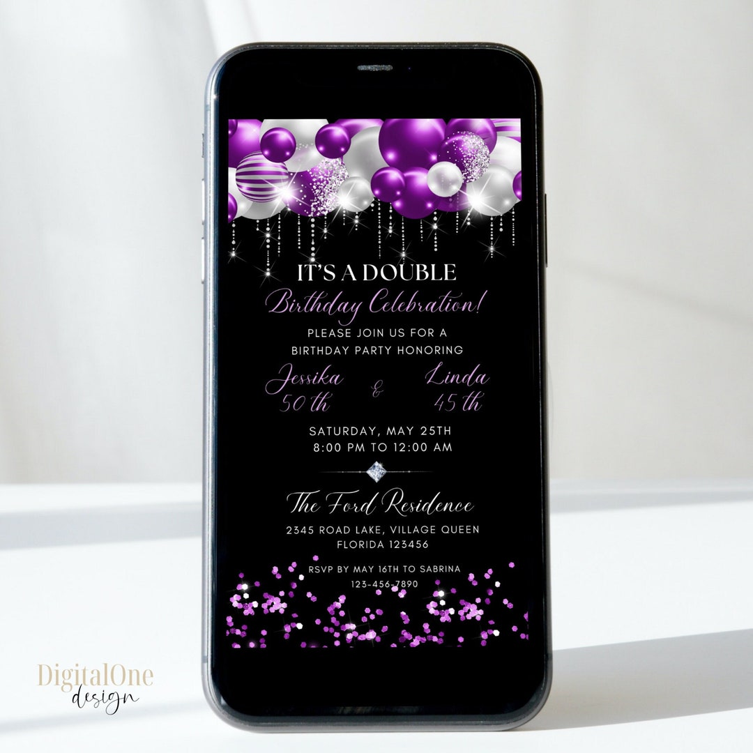Digital Double Birthday Celebration Party Invitation, Adult Joint ...
