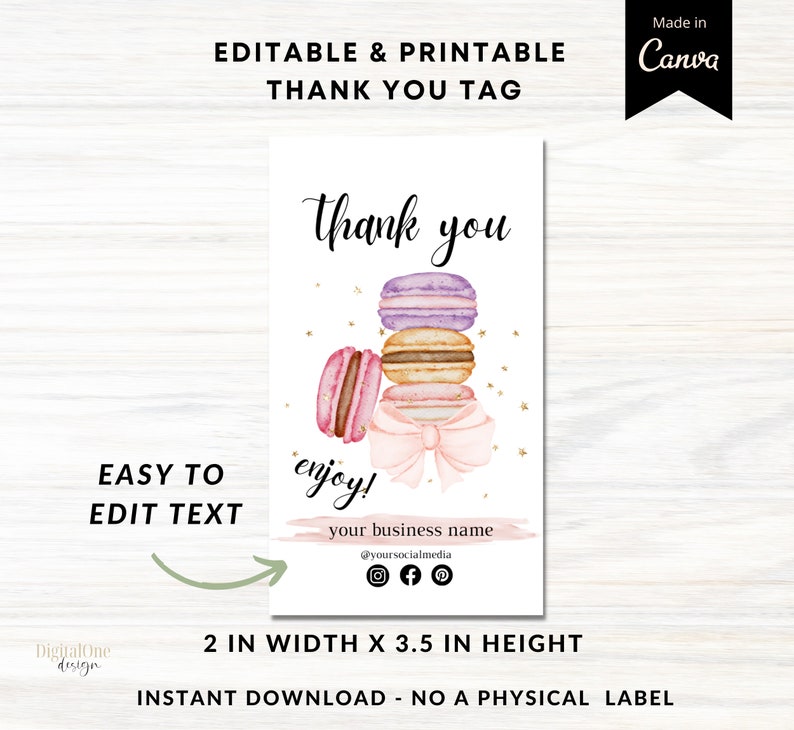Macarons Thank You Labels, Thank You Favor Tags, Printed Labels ...