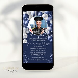 Navy & Silver Balloon Graduation Welcome Sign, Elegant Party Entrance ...