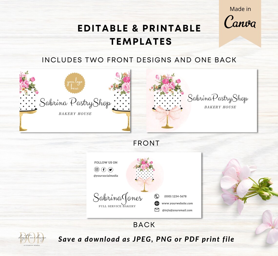 Bakery Business Card Template, Editable Business Card Canva, Dessert ...