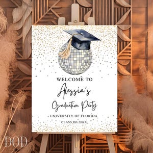 Modern Graduation Welcome Sign With Disco Ball and Confetti, Editable ...