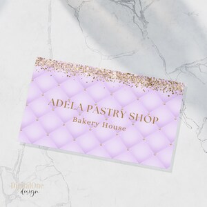 Editable Purple and Gold Glitter Bakery Business Card, Glamorous Bakery ...