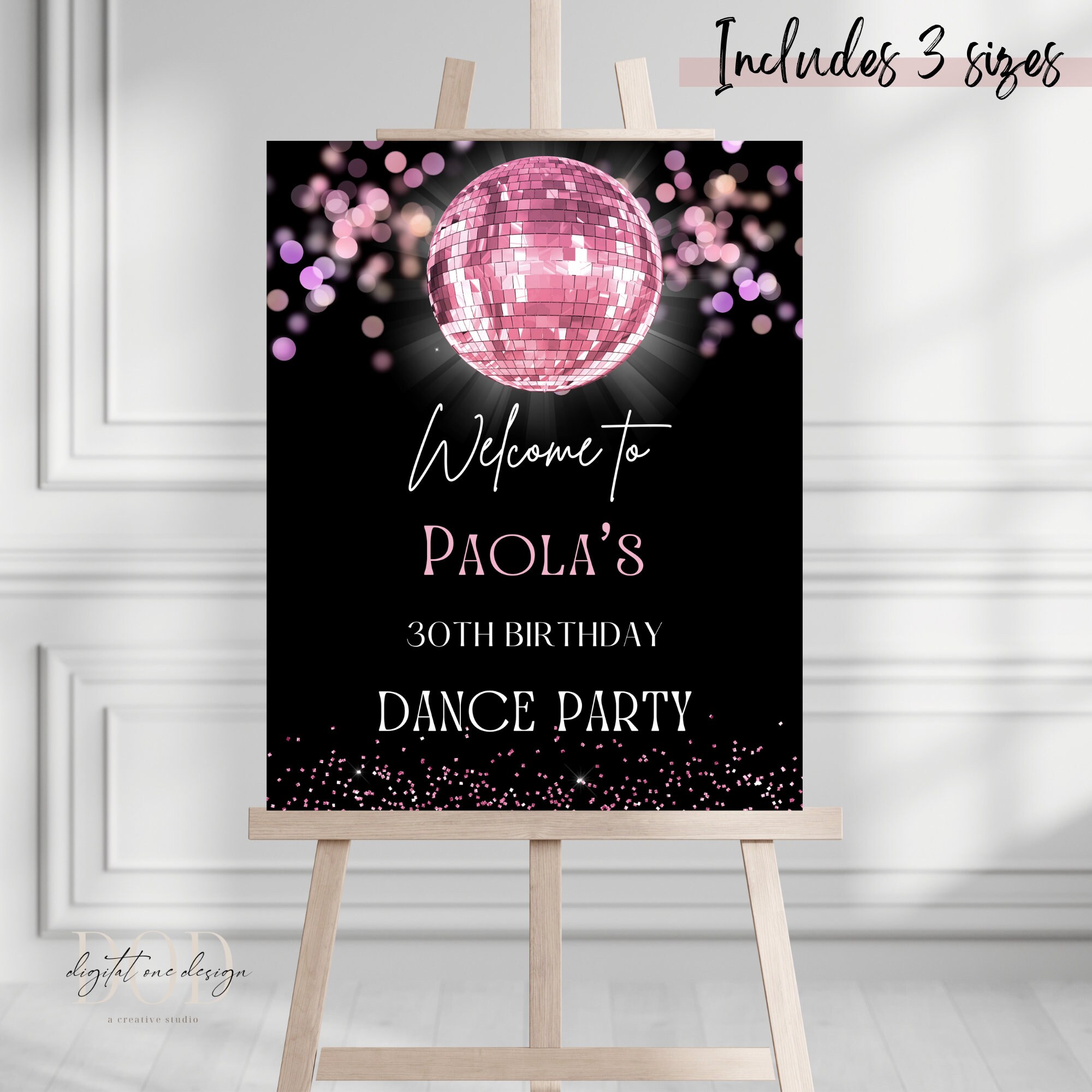 Disco Ball Welcome Sign, Custom Birthday Party Entrance Sign, Pink ...