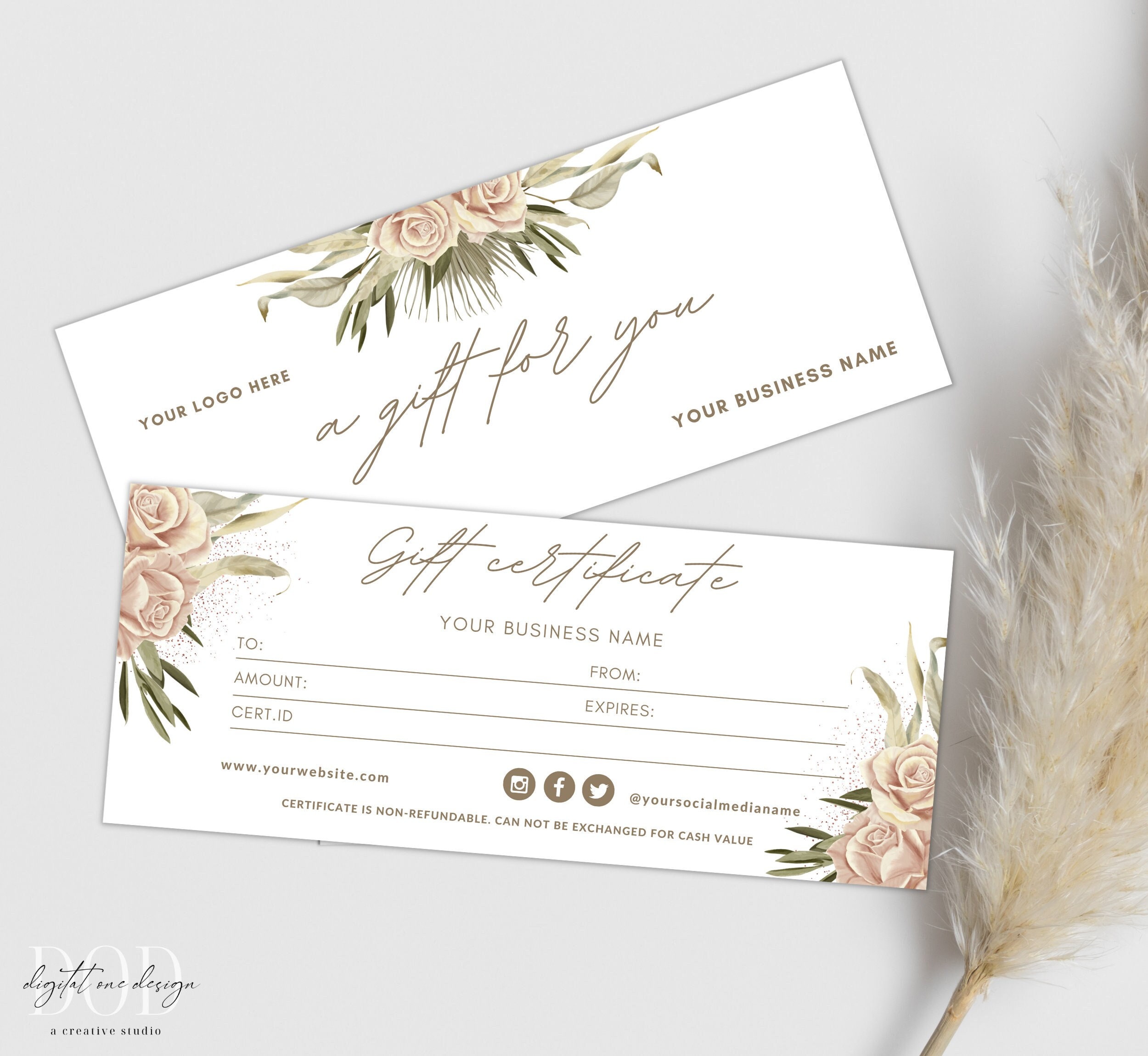 Boho Gift Certificate Template Printable Gift Voucher DIY - Etsy