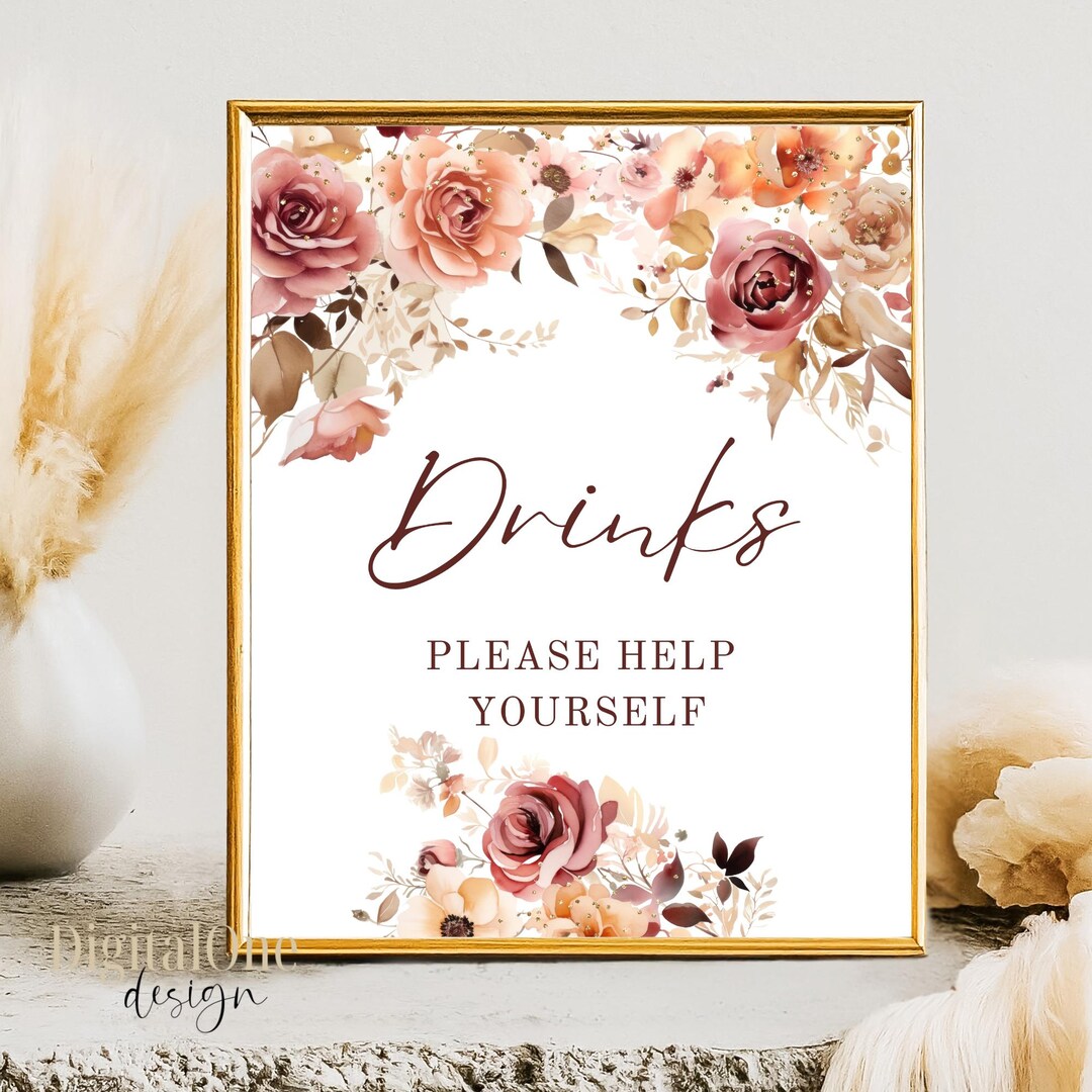 Printable Fall Floral Drinks Sign, Instant Download, Autumn Drinks Sign ...