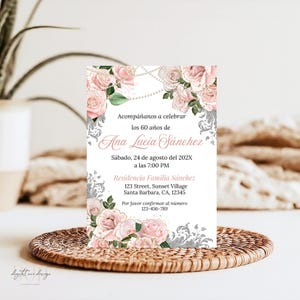 Spanish Rose Gold Floral Party Invite, Elegant Pink Rose & Black ...