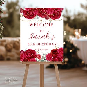 Elegant Red Roses Welcome Sign, Red and Gold Theme Party Decor, Red ...