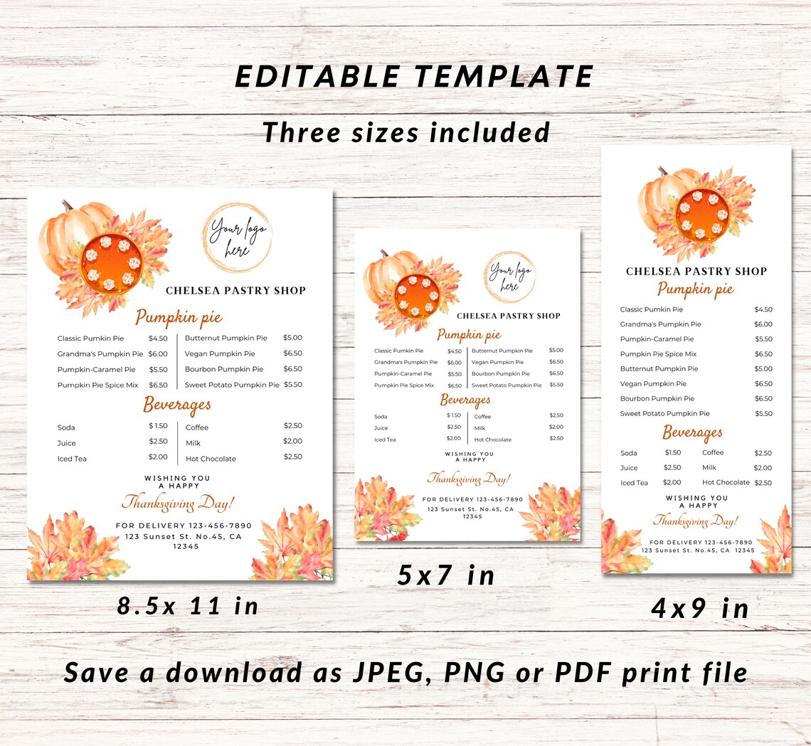 Fall Pumpkin Price List Editable Menu Template Pumpkin Pie - Etsy