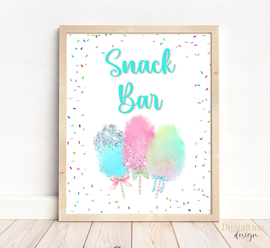 Snack Bar Printable Sign, Cotton Candy Theme, INSTANT DOWNLOAD ...