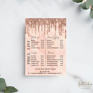 Beauty Price List Template Editable, Makeup Artist Price List, Pricing ...