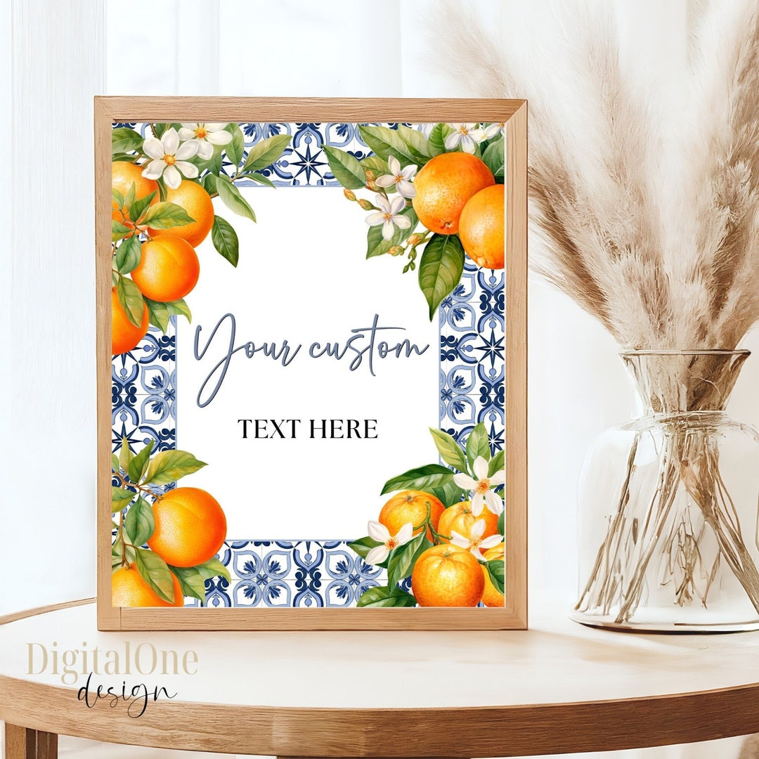 Custom Mediterranean Tile & Orange Sign, Sicily Floral and Orange Theme ...