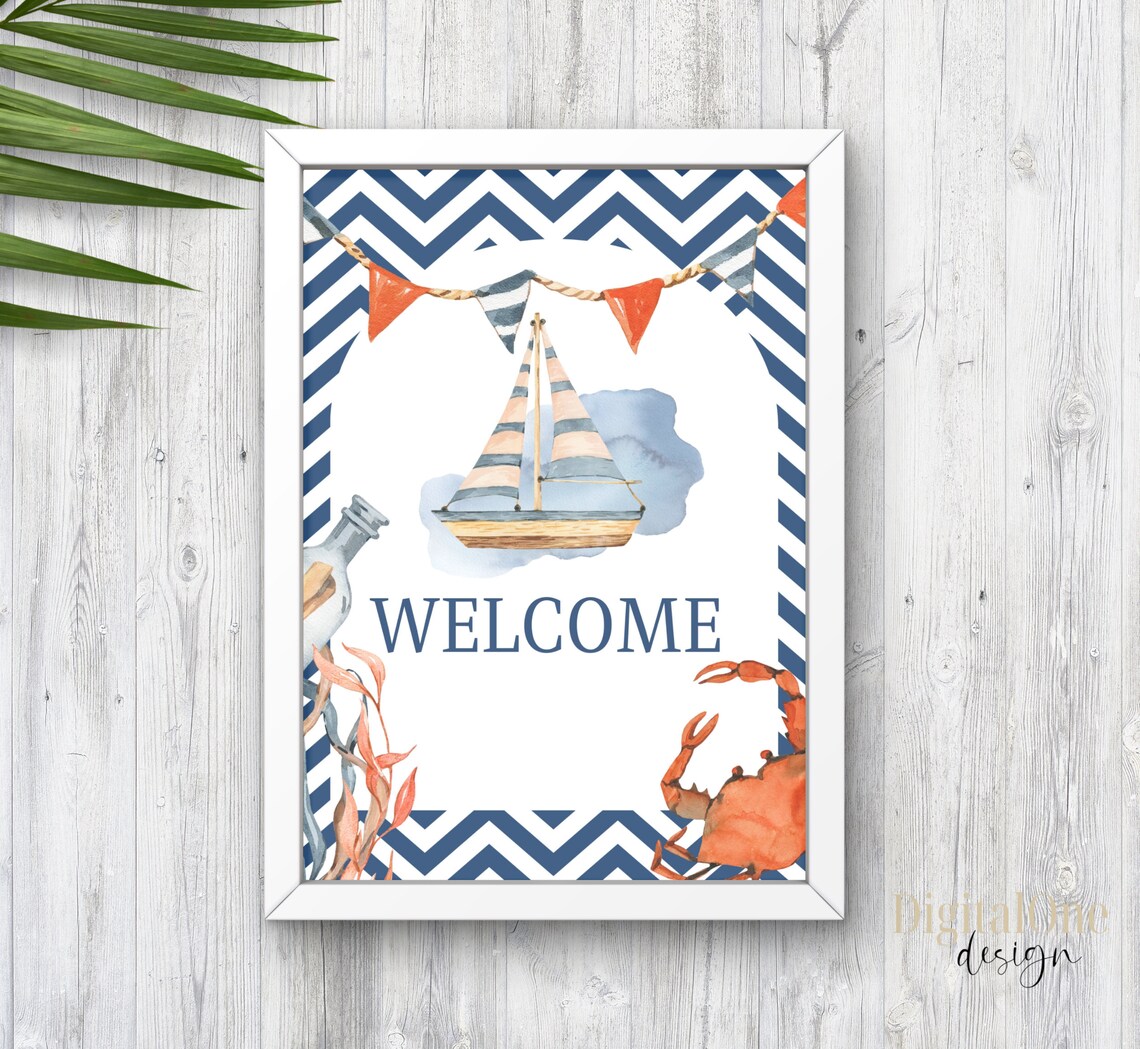 Nautical Welcome Printable Sign Nautical Baby Shower - Etsy