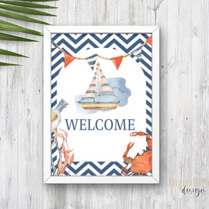 Nautical Welcome Printable Sign, Nautical Baby Shower, Sailboat Sign ...